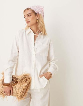 Vero Moda Chemise densemble oversize aspect lin - Blanc