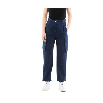 Moschino Femme, Pantalons, Bleu, Taille: 38 FR Pantalon Cargo en Coton avec Multiples Poches