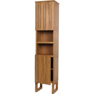 Hhg Teak-Hochschrank 498, Badschrank, 2 Türen 6 Fächer, hochwertiges B-Grade-Teak (Kernholz, 20-30 Jahre) 181x40x35cm