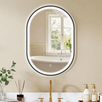 HOMCOM Miroir Salle de Bain &eacute;clairage LED 50 x 70 cm, Miroir Lumineux Salle de Bain Mural avec Interrupteur Tactile, lumi&egrave;re r&eacute;glable 3 Couleurs, Anti-bu&eacute;e, 