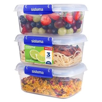 Sistema KLIP IT PLUS R&eacute;cipients de conservation alimentaire | 1 litre | Bo&icirc;tes alimentaires &eacute;tanches, empilables et herm&eacute;tiques | lunch box enfant | 3 pi&egrave;ces
