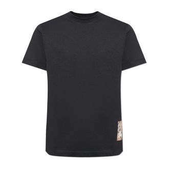 Burberry Homme, Tops, Noir, Taille: XL T-Shirt Ras du Cou avec Patch Logo