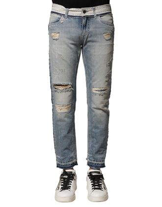 Dolce & Gabbana Light Blue Tattered Straight Men Denim Jeans Cotton Clothing