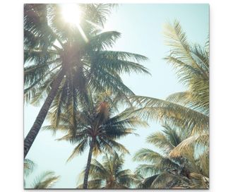 Paul Sinus Art Palmen am Strand - VintagefotografieLeinwandbild quadratisch 90x90cm