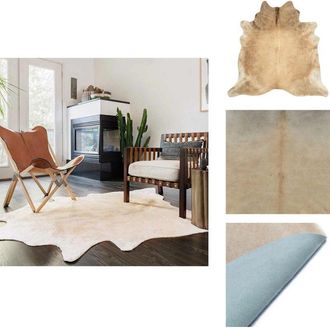 vidaXL Teppich Echtes Rindsleder 150×170 cm Beige - Rinderleder Teppich - Lederteppich - Wohnraumteppich - Beiger Teppich - Wohnzimmerteppich