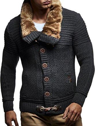 LEIF NELSON Gilet en tricot pour homme - Col ch&acirc;le - Coupe ajust&eacute;e - Veste d&eacute;t&eacute; moderne - Pull &agrave; manches longues - Pull &agrave; capuche noir - LN7100, Anthrazit, L