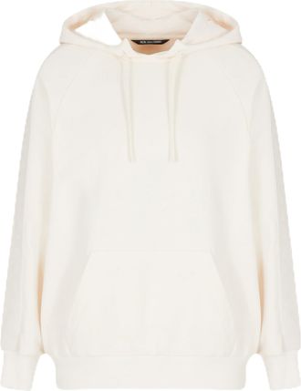 A|X Armani Exchange Womens Arte Sella, Monogram Tape Detail, Hooded Sweatshirt, White, XL