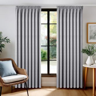 Deconovo Leinen Verdunklungsvorhang mit Kr&auml;uselband, 100% Blickdicht, Thermo & Schallschutz, Leinenoptik Blackout Gardine f&uuml;r Wohnzimmer, H229 x B140 cm, Grau,