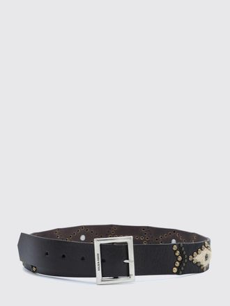 Golden Goose Ceinture en cuir et poulain avec clous et boucle &agrave; logo grav&eacute;
