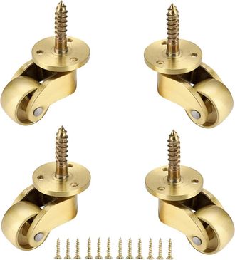 Generic ASHILD sive, polierte Messing-Schraubenrollen, 4er-Set, Vintage-Gold, kleine Mini-M&ouml;belrollen, um 360&deg; drehbare R&auml;der, Tragkraft 150 kg, zum Repariere