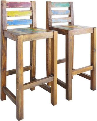 vidaXL Vidaxl - 2 tabourets de bar en bois avec design unique avec si&egrave;ge multicolore et dossier