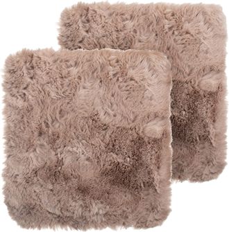 Brandsseller 2er Set Sitzkissen Teppich 38 x 38 cm Lammfelloptik quadratisch Kunstfell Fellimitat Langflorteppich Lammfellauflage Schaffellimitat - Taupe