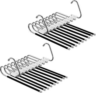 Relaxdays Mehrfach Hosenb&uuml;gel, 2er Set, Hosenhalter 9-Fach, rutschfest, platzsparende Multib&uuml;gel, Metall, Silber/schwarz