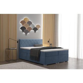 KAISER Boxspringbett mit bettkasten und matratze + topper sevilla stoff Riviera Hellblau 180x200 cm