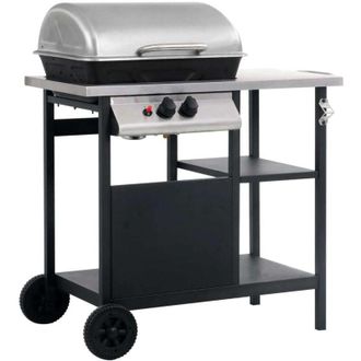 vidaXL Barbecue &agrave; gaz avec tablette &agrave; 3 couches Noir et argent&eacute;