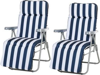 OUTSUNNY Lot de 2 chaise longue bain de soleil adjustable pliable transat lit de jardin en acier bleu + blanc