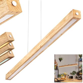 HOFSTEIN LED Pendelleuchte Carbellino, dimmbare Hängelampe aus Metall/Holz/Kunststoff in Schwarz/Naturfarben/Weiß, skandinavisches Design, Höhe max 150cm, Touc