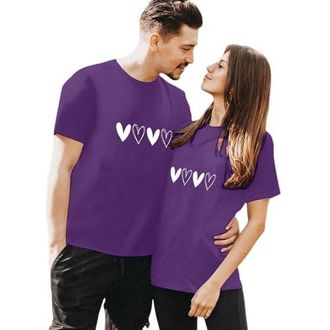 Generic T-shirt &agrave; manches courtes et col rond imprim&eacute; pour femme 2026 Saint-Valentin (2), violet fonc&eacute;, XXL