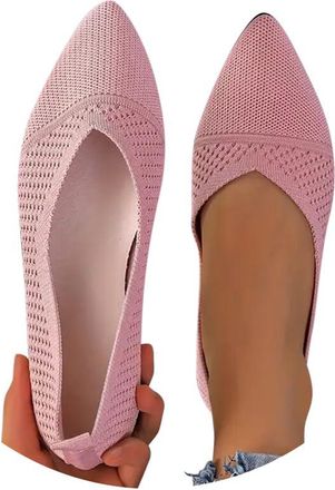 Minetom Damen Ballerina Flache Schuhe Spitze Zehe Strick Kleid Schuhe Slip On Sommer Walking Flats Loafer F&uuml;r Frauen Bequem Weich A Rosa 39 EU