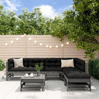 vidaXL Vidaxl - Salon de jardin 7 pcs avec coussins gris bois massif