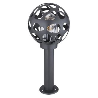 Globo Lighting Stehlampe Sockelleuchte Außen Edelstahl Gartenlampe Kugel Aussen mit Strom, ALU Loch-Design anthrazit, 1x E27, DxH 20x 45 cm
