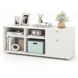 Costway Commode avec 2 Tiroirs, 4 Cubes, 108 x 39 x 50 cm, Pieds R&eacute;glables, Vitrine Basse Autoportante, Meuble Console, pour Bureau, Salon, Chambre, Blanc