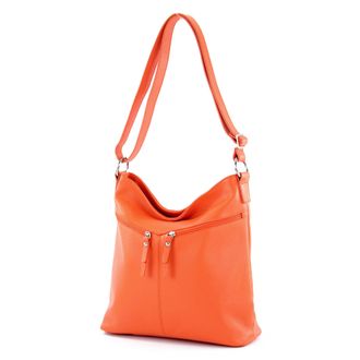 modamoda.de T196 Damen Leder Schultertasche Umh&auml;ngetasche handmade in Italy, Farbe:Orange