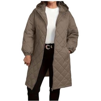 Generic Veste matelassée longue pour femme - Manteau dhiver chaud à capuche matelassé - Manteau coupe-vent - Veste longue élégante - Parka épaisse - Fermeture