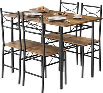 Woltu Esstisch mit 4 Stühlen, Essgruppe Set für 4 Personen, Sitzgruppe Küche Esszimmer, Küchentisch, mit Metallgestell, MDF, Vintage Braun