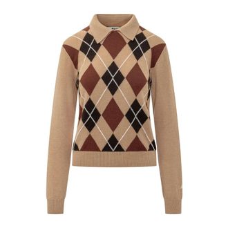 Msgm Argyle Poloshirt Pullover - - Tops - Damen - Beige - M