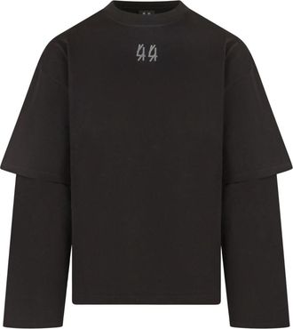 44 Label Group Langarm-T-Shirt mit Rundhalsausschnitt - - Tops - Herren - Schwarzk - XS