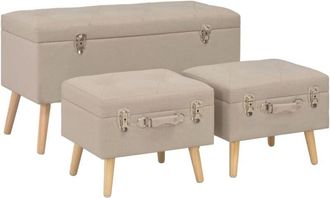 vidaXL Hocker mit Stauraum 3 Stk. Beige Stoff - Vidaxl