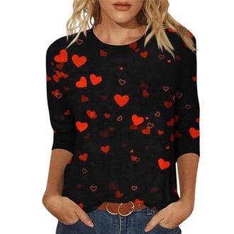Generic T-shirt d&eacute;contract&eacute; &agrave; col rond et manches 3/4 pour femme - Imprim&eacute; floral - Pour la Saint-Valentin, Noir, M