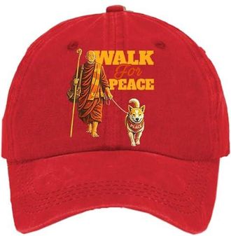 Generic Walk for Peace Monks with Aloka Dog Print Baseball Cap, Retro Denim Style, Funny Graphic Hat, Rouge, Taille unique