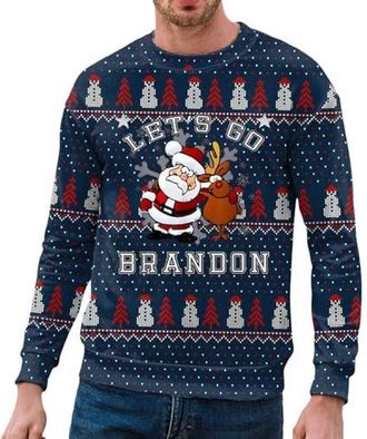 Generic Pull de Noël en coton pour homme - Pull de Noël pour homme - Pull de Noël avec impression 3D - Décontracté - Amusant - Pull dhiver de Noël, bleu foncé