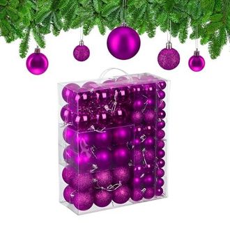 Relaxdays Weihnachtskugeln im 138er Set, Kunststoff, glitzernde, Matte, gl&auml;nzende Baumkugeln, Christbaumschmuck, pink