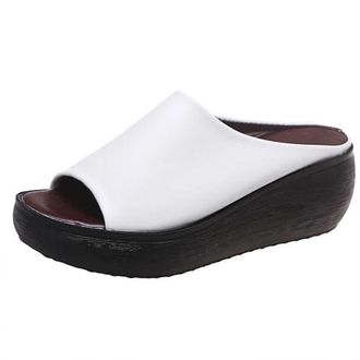 Generic Pantoufles en cuir pour femme - Antid&eacute;rapantes - Semelle &eacute;paisse - Talon compens&eacute; - Pantoufles d&eacute;t&eacute; ouvertes - D&eacute;contract&eacute;es - Sandales de plage compe