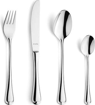 Amefa ELEGANCE 24-teiliges Besteckset, Edelstahl 18/10 hochglanzpoliert & spülmaschinenfest, Essbesteck,Landhaus-Charme mit feinem Faden in Tropfenform, Taf