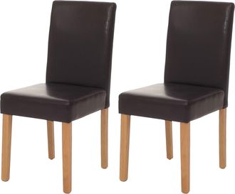 Mendler 2er-Set Esszimmerstuhl Stuhl K&uuml;chenstuhl Littau - Kunstleder, braun, helle Beine