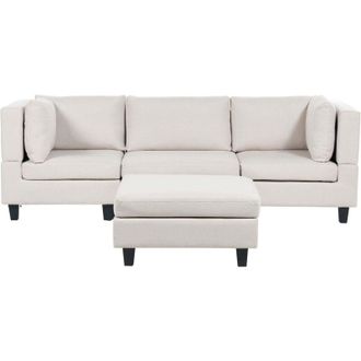 Beliani Modulsofa 3-Sitzer UNSTAD Stoff Hellbeige mit Ottomane