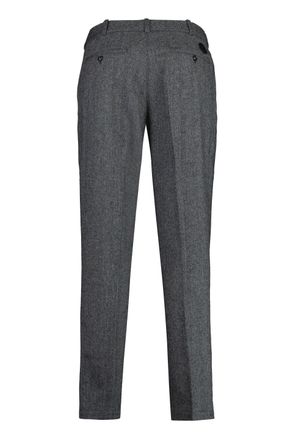Moncler Mens Trousers Wool-Blend Black Calf Leather
