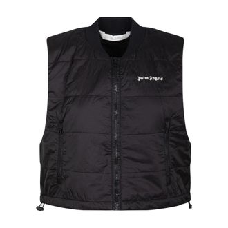 Palm Angels Schwarze- gesteppte- Cropped Gilet Jacke - - Jackets - Damen - Schwarzk - S