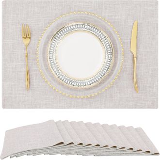 Homing Tischsets aus Baumwollleinen, waschbar, Bauernhaus-Esstischmatten für drinnen und draußen, leicht zu reinigen, neutrales Beige, 33 x 48 cm, 12 Stück