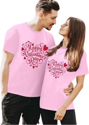 Generic T-shirt d&eacute;contract&eacute; &agrave; col rond pour femme pour la Saint-Valentin 2026 | Haut &agrave; manches courtes pour plus de confort et de style, rose, XL