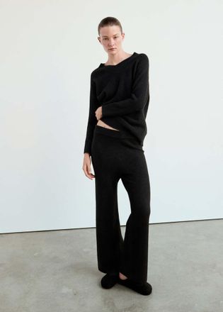 Mango Pantalon de pyjama en maille &agrave; jambes larges noir - Femme - S - MANGO