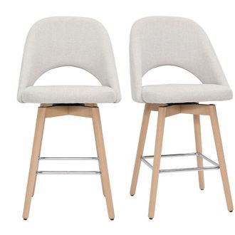 Miliboo Miliboo - Tabourets de bar scandinaves tissu effet velours textur&eacute; beige et h&eacute;v&eacute;a massif 65 cm (lot de 2) cosette
