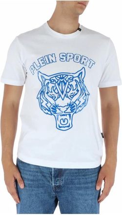 Plein Sport Homme, Tops, Blanc, Taille: M T-shirt en coton blanc imprimé