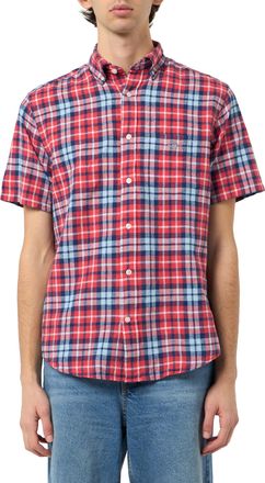 GANT Herren REG Cotton Linen Check SS Shirt Hemd, Brick RED, 3XL