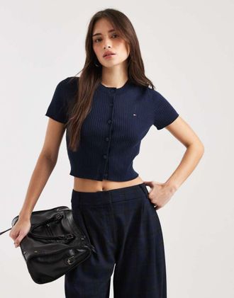 Tommy Jeans Essential - Gilet c&ocirc;tel&eacute; &agrave; manches courtes - Bleu marine