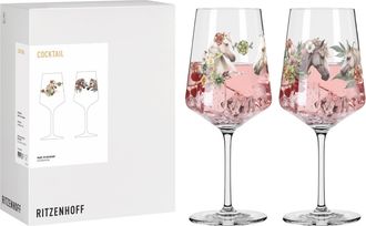 Ritzenhoff 8084001 Cocktail-Glas 2er Set 500 ml, Serie Reitgold - 2 Stück, Motiv Pferde floral geschmückt, Made in Germany